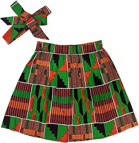 Alina Belle African Baby Girl Skirts Kente Print Outfit Short Skirt+Headband 2Pcs Set Clothes (2-3 Years, A1)