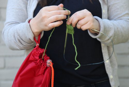 Green Large GoKnit Pouch Project Bag w/ Loop & Drawstrings