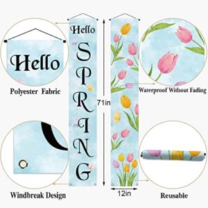 Nepnuser Hello Spring Porch Banner Spring Tulips Flower Front Door Window Wall Indoor Outdoor Decoration Photo Booth Backdrop