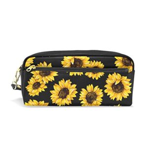 ABLINK Hipster Golden Sunflowers Pencil Pen Case Pouch Bag with Zipper for Travel, School, Small Cosmetic Bag