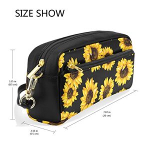 ABLINK Hipster Golden Sunflowers Pencil Pen Case Pouch Bag with Zipper for Travel, School, Small Cosmetic Bag