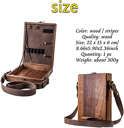 Writers Messenger Wood Box, Artist Tool and Brush Storage Box, Multifunctional Walnut Wooden Bag, Portable Wooden Handmade Craft Crossbody Postman Bag, Wood Craft Boxes for Writers or Painter (B)