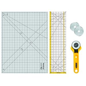 worklion rotary cutting mat set:45mm rotary cutter & 2 replacement rolling blades & 18″x 24″ inch self-healing cutting mat & 6.5″x 24.5″ inch clear acrylic ruler for quilting&sewing and craft projects