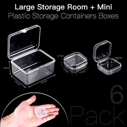 SKNBC 6 Pieces Small Clear Plastic Beads Storage Containers Box with Hinged Lid for Storage, 6 Mini 1 Big Plastic Craft Storage Boxe for Small Items and Other Craft Projects