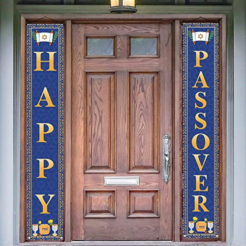 Vohado Happy Passover Porch Banner Petite Pesach Jewish Holiday Wall Hanging Flag Yard Sign Seder Jewish David Star Welcome Sign Petite Pesach Party Hanging Porch Sign Front Door Holiday Party Decor