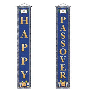 Vohado Happy Passover Porch Banner Petite Pesach Jewish Holiday Wall Hanging Flag Yard Sign Seder Jewish David Star Welcome Sign Petite Pesach Party Hanging Porch Sign Front Door Holiday Party Decor