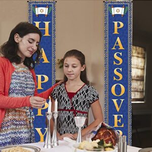 Vohado Happy Passover Porch Banner Petite Pesach Jewish Holiday Wall Hanging Flag Yard Sign Seder Jewish David Star Welcome Sign Petite Pesach Party Hanging Porch Sign Front Door Holiday Party Decor