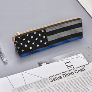 DCARSETCV American Thin Blue Line Flag Pencil Case Cute Pen Case Triangle Leather Pencil Pouch Office Pencil Box Bag Gifts For Adults Teen School Girls Boys