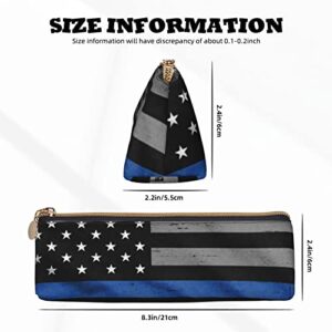 DCARSETCV American Thin Blue Line Flag Pencil Case Cute Pen Case Triangle Leather Pencil Pouch Office Pencil Box Bag Gifts For Adults Teen School Girls Boys