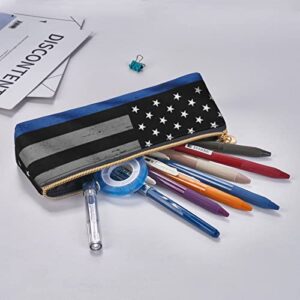 DCARSETCV American Thin Blue Line Flag Pencil Case Cute Pen Case Triangle Leather Pencil Pouch Office Pencil Box Bag Gifts For Adults Teen School Girls Boys