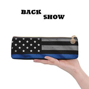 DCARSETCV American Thin Blue Line Flag Pencil Case Cute Pen Case Triangle Leather Pencil Pouch Office Pencil Box Bag Gifts For Adults Teen School Girls Boys