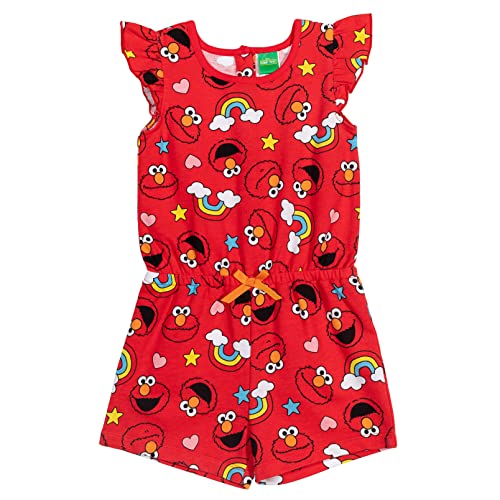 Sesame Street Elmo Baby Girls French Terry Ruffle Romper Red 24 Months