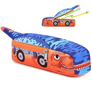 ledaou cute pencil case for kids girls boys pencil pouch kawaii pen pencil box bag holder for school students (orange-dino)