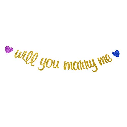 Will You Marry Me Banner Propose Party Decors Engagement Wedding Bridal Shower Bunting Sign Gold Glitter