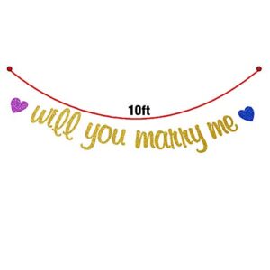 Will You Marry Me Banner Propose Party Decors Engagement Wedding Bridal Shower Bunting Sign Gold Glitter