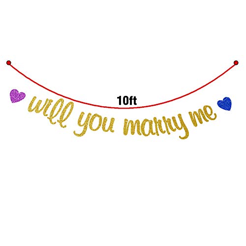 Will You Marry Me Banner Propose Party Decors Engagement Wedding Bridal Shower Bunting Sign Gold Glitter