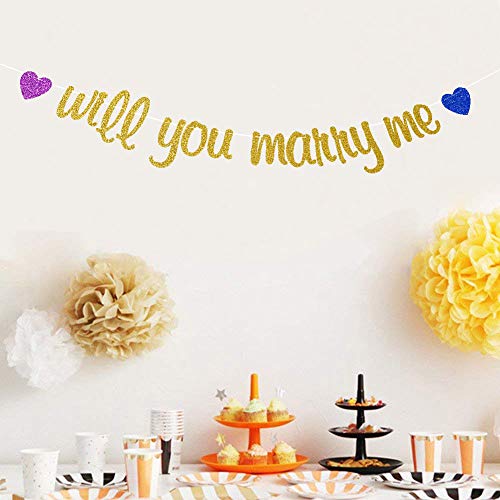 Will You Marry Me Banner Propose Party Decors Engagement Wedding Bridal Shower Bunting Sign Gold Glitter