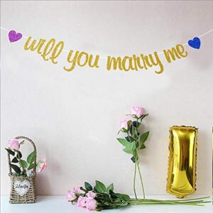 Will You Marry Me Banner Propose Party Decors Engagement Wedding Bridal Shower Bunting Sign Gold Glitter