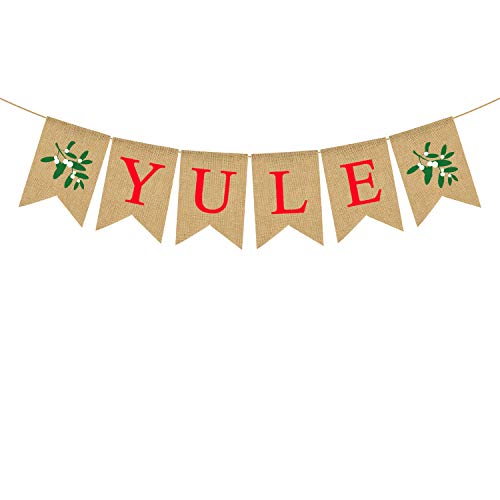 Rainlemon Burlap Yule Banner Pagan Christmas Mistletoe Rustic Winter Farmhouse Fireplace Mantle Decoration