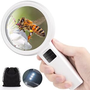 magnifying glass with light, 30x handheld large magnifying glass, led illuminated magnifier, double layer optial glass lens for macular degeneration, seniors reading children nature exploring