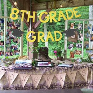 8th Grade Graduation Decorations 2022, Gold Glitter 8th Grade Grad Banner, Boy Girl Kids Eighth Grade Graduation Party Decorations Supplies