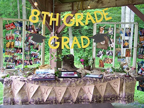 8th Grade Graduation Decorations 2022, Gold Glitter 8th Grade Grad Banner, Boy Girl Kids Eighth Grade Graduation Party Decorations Supplies