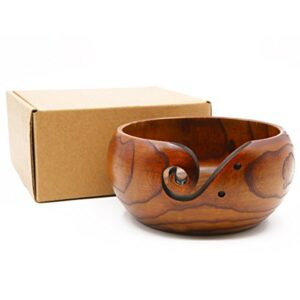 Apol Handmade Wooden Yarn Bowl Round Shape 5.5×3.2 inch Wool Holder Organizer for Knitting Crochet