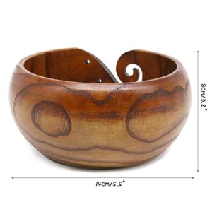 Apol Handmade Wooden Yarn Bowl Round Shape 5.5×3.2 inch Wool Holder Organizer for Knitting Crochet