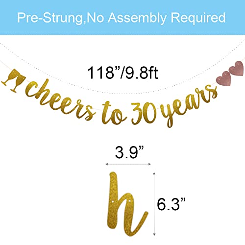 Cheers to 30 Years Banner, Pre-Strung, Gold Glitter Paper Garlands for 30th Birthday / Wedding Anniversary Party Decorations Supplies, No Assembly Required,(Gold)SUNbetterland