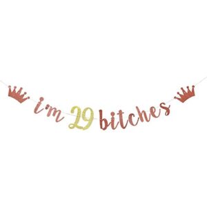 i’m 29 bitches banner, 29th birthday party decor, funny twenty-nine years old birthday banner, women’s 29th birthday party decorations (rose gold)