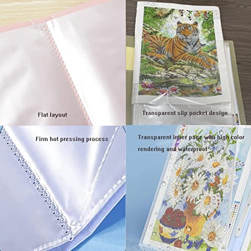 Diamond Painting Storage Presentation Book 2 Pieces A3 30 Clear Pockets Sleeves Protectors Art Portfolio Clear Book, Binder for Artist, Photo Album Refill Page, Large Portfolio Folder(17*12in)