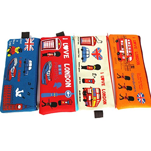 lotusflowert Canvas Pencil Case,The American Style I Love London Set of 4