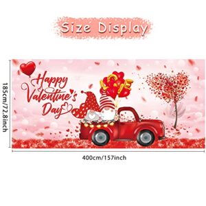 Vlipoeasn Happy Valentine Day Garage Door Cover 6x13ft Large Pink Sky Romantic Love Truck Gnome Valentine's Day Garage Door Banner for Couple Backdrop for Valentine's Day Party Supplies and Decor