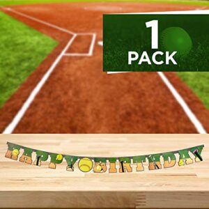 Softball Happy Birthday Banner (Large, 7" Cardboard Cutout letters, Softball Party decoration) Girl's Fastpitch Softball Extra Innings Collecion by Havercamp