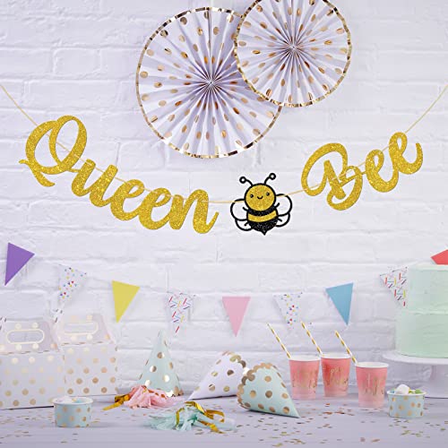 Halawawa Queen Bee Banner, Bumble Bee Theme Mother Birthday Mommy to Bee Party Decoration Banner, Bee Theme Party Mommy to Be Happy Birthday Mom Sign Banner Photo Booth Props