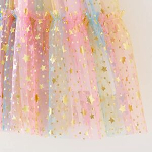 AGQT Toddler Girls Tutu Dress Sleeveless Kids Tulle Tutu Dress Birthday Party Babydoll Dresses Star-Yellow Rainbow Size 2-3T