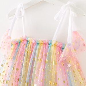 AGQT Toddler Girls Tutu Dress Sleeveless Kids Tulle Tutu Dress Birthday Party Babydoll Dresses Star-Yellow Rainbow Size 2-3T