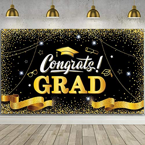 Graduation Party Backdrop Banner Decoration Congrats Sign Banner 2022 Congratulate Graduation Prom Photography Fabric Background for Graduation Party Supplies 72.8 x 43.3 Inch (Black)