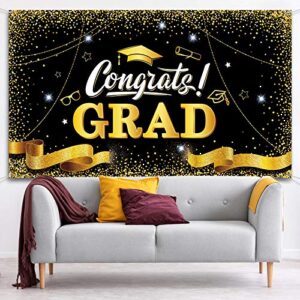 Graduation Party Backdrop Banner Decoration Congrats Sign Banner 2022 Congratulate Graduation Prom Photography Fabric Background for Graduation Party Supplies 72.8 x 43.3 Inch (Black)