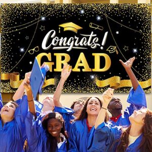 Graduation Party Backdrop Banner Decoration Congrats Sign Banner 2022 Congratulate Graduation Prom Photography Fabric Background for Graduation Party Supplies 72.8 x 43.3 Inch (Black)