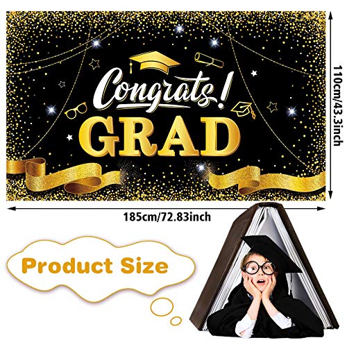 Graduation Party Backdrop Banner Decoration Congrats Sign Banner 2022 Congratulate Graduation Prom Photography Fabric Background for Graduation Party Supplies 72.8 x 43.3 Inch (Black)