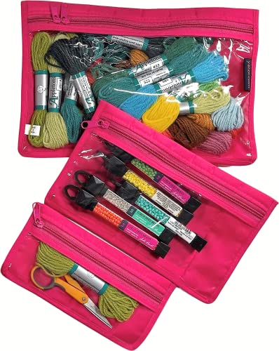 Yazzii Craft Notions Pouch Set (3PC) - Portable & Multipurpose - Sewing Supplies Organizer for Thread Spools, Needles, Beads, Embroidery Floss, Fabric Pieces & More!