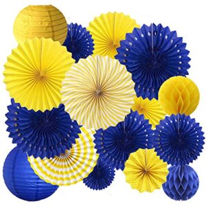 16pcs yellow royal blue birthday graduation party congrats grad decoration supplies hanging paper fan rosettes honeycomb ball lanterns royal prince boy baby shower wedding bridal shower photo backdrop