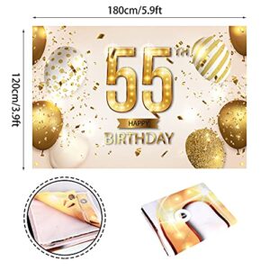 Happy 55th Birthday Backdrop Banner White Gold 55 Years Old Bday Background Decorations for Women Men Her Him Photography Party Supplies Glitter