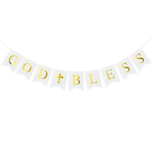 chrorine god bless banner baptism first holy communion confirmation decorations for boys girls (white)