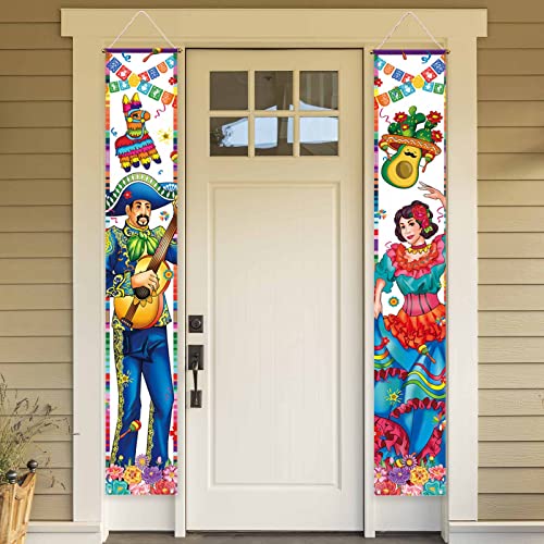 Allenjoy Mexican Fiesta Party Theme Porch Sign Door Banner for Cinco De Mayo Taco Bout Love Bar Baby Bridal Shower Welcome Birthday Supplies Decoration Flag Hanging Home Wall Decor 11.8x70.9 Inch 2PCS