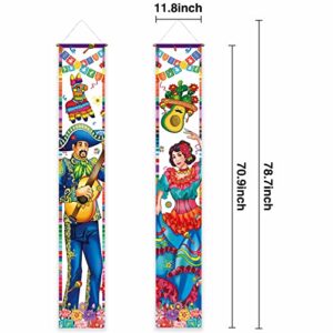 Allenjoy Mexican Fiesta Party Theme Porch Sign Door Banner for Cinco De Mayo Taco Bout Love Bar Baby Bridal Shower Welcome Birthday Supplies Decoration Flag Hanging Home Wall Decor 11.8x70.9 Inch 2PCS