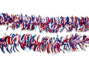 patriotic garland decorations (2 pack, 9 ft each) – tinsel in metallic red white and blue for 4th of july party, veterans day, labor day holiday and more