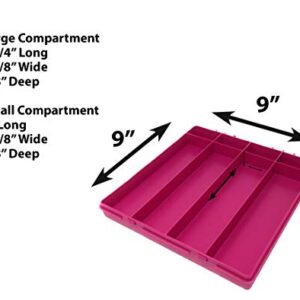 9" Square Fuchsia Plastic Hobbies & Crafts Organizer Storage Case with 8 Dividers for Odds and Ends