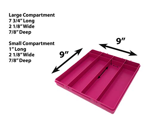 9" Square Fuchsia Plastic Hobbies & Crafts Organizer Storage Case with 8 Dividers for Odds and Ends